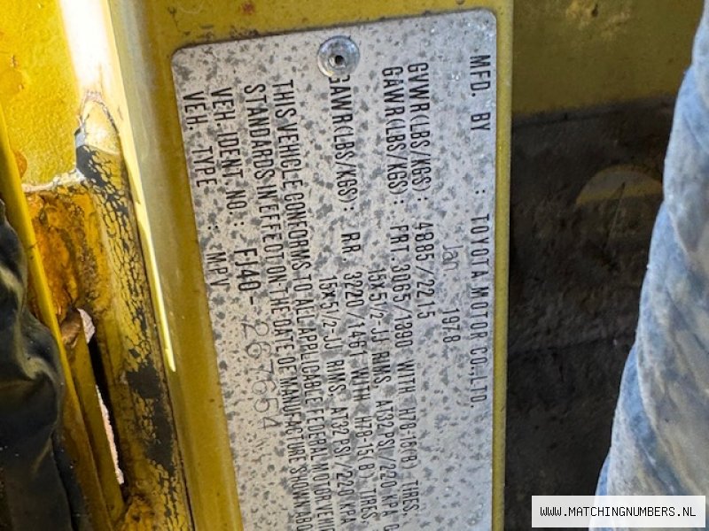 1978 - Toyota Landcruiser FJ40 Mustard Yellow - Matching Numbers